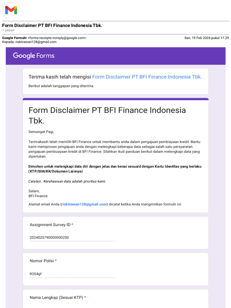 DEWI - Form Disclaimer PT BFI Finance Indonesia Tbk. | PDF | Pengelolaan Keuangan & Uang