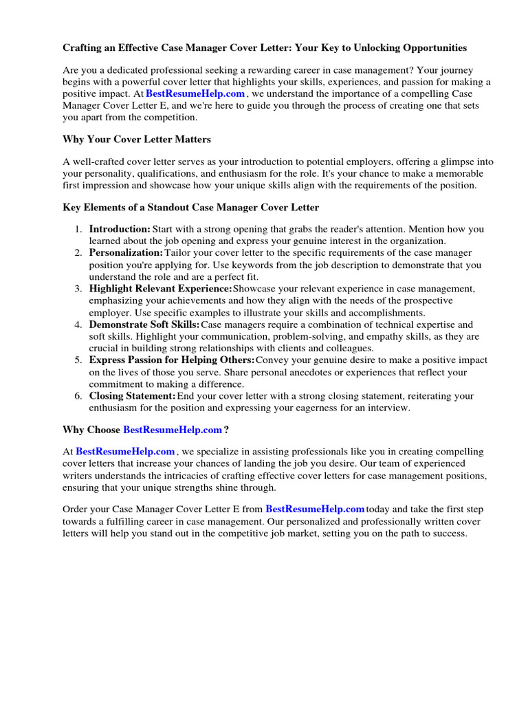 Case Manager Cover Letter Entry Level | PDF | Employment