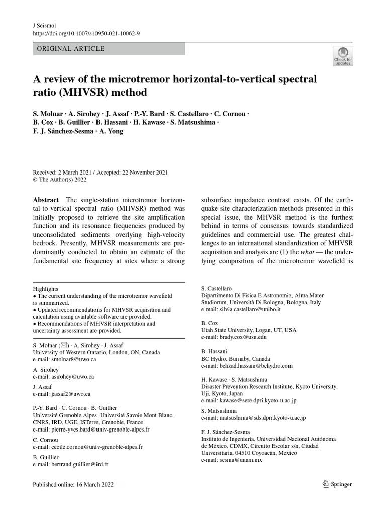 A Review of The Microtremor Horizontal To Vertical Spectral Ratio ...