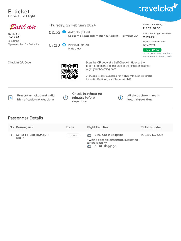 Guntur Partogi Hutapea-CGK-FCYCTD-KDI-FLIGHT - ORIGINATING | PDF | Airlines | Transport