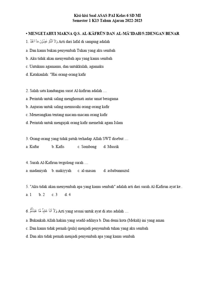 Contoh Kisi Kisi Asas PAI | PDF | Agama & Spiritualitas