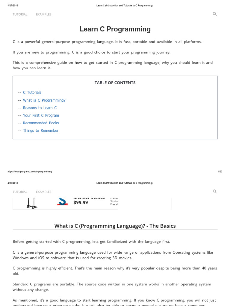 Learn C Introduction And Tutorials To C Programming Pdf Computer