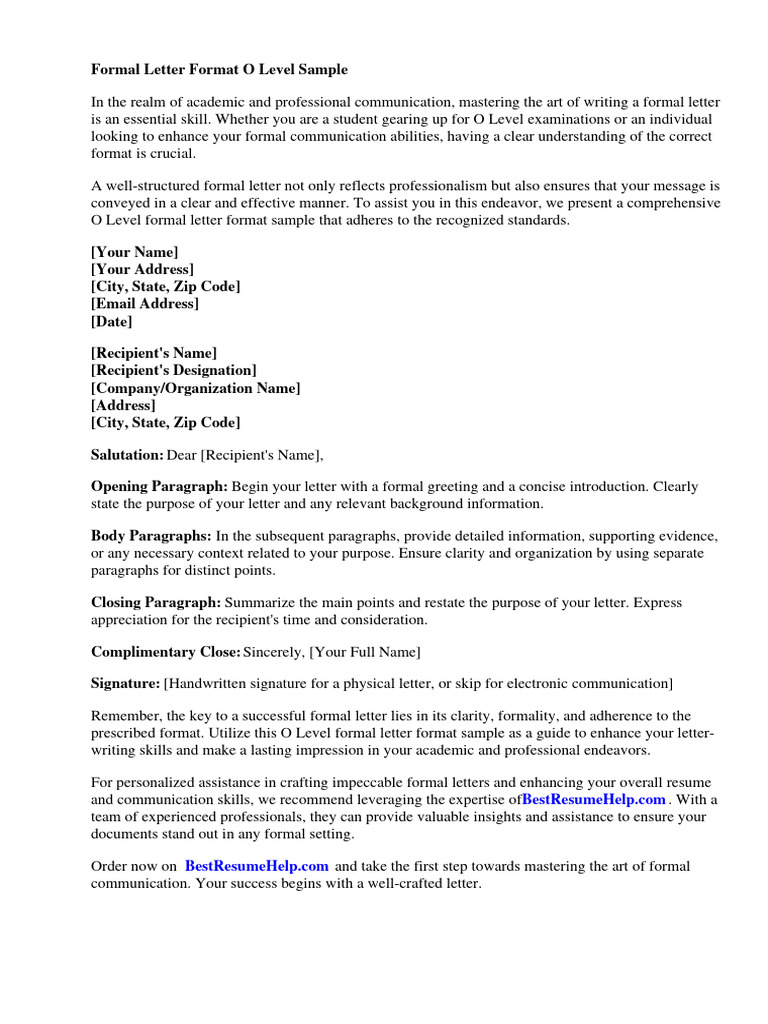 Formal Letter Format O Level Sample | PDF | Communication | Information