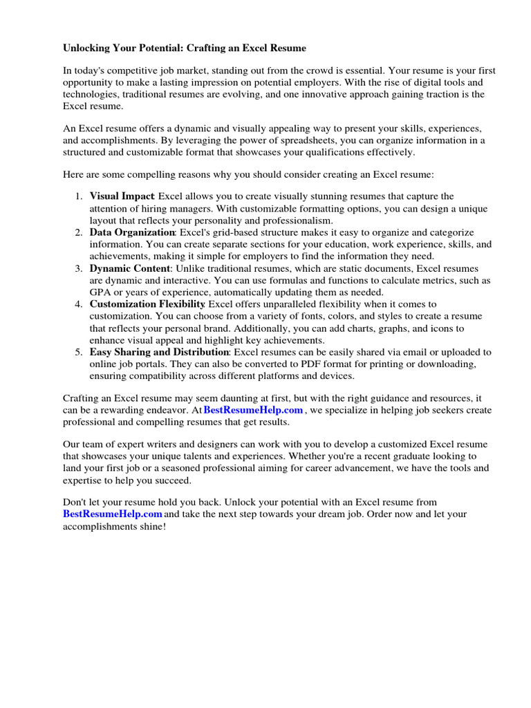 Excel Resume | PDF | Résumé | Microsoft Excel