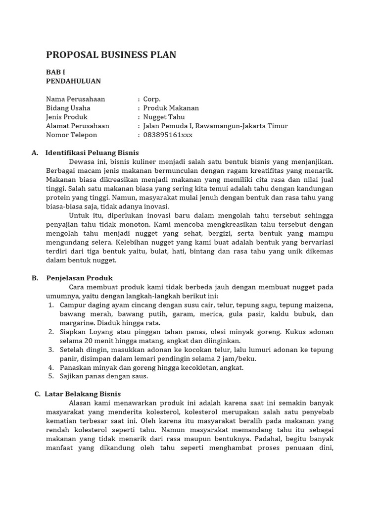 Contoh Proposal Business Plan | PDF