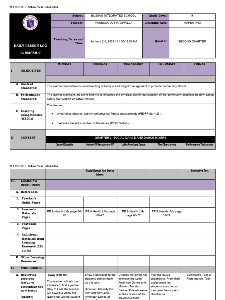 Q2 Dll-Mapeh 9 - Pe | Download Free PDF | Ballroom Dance | Dances