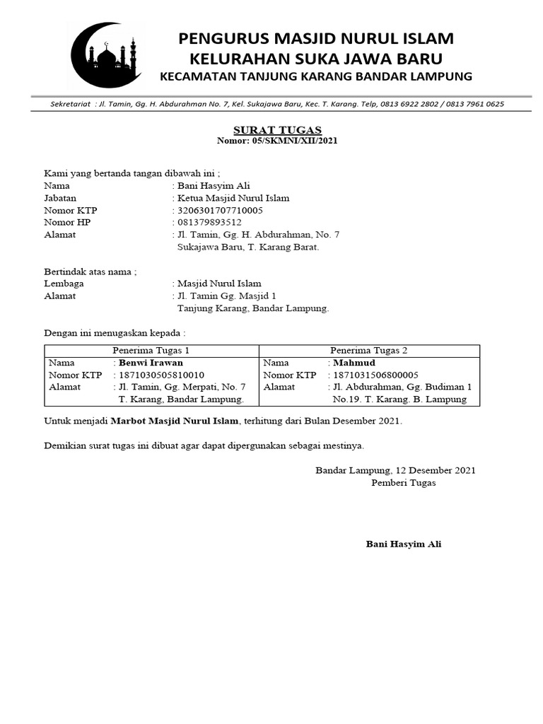SURAT TUGAS Marbot | PDF