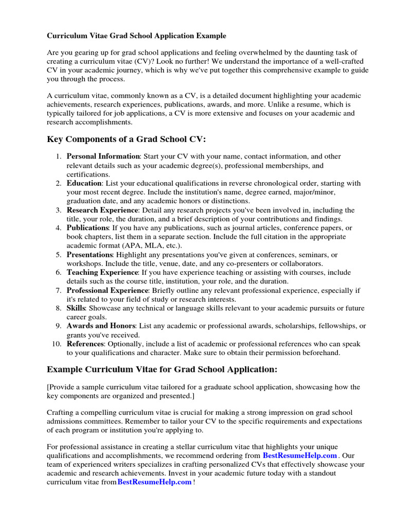 Curriculum Vitae Grad School Application Example | PDF | Résumé ...