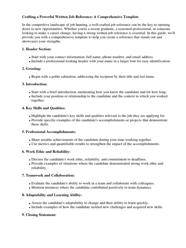 Job Reference Letter Template Guide | PDF | Employment | Business