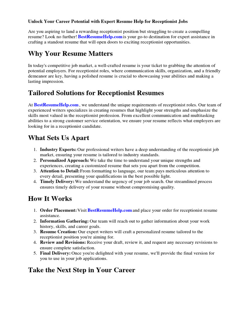 Resume Help For Receptionist Job | PDF | Résumé | Microsoft Excel