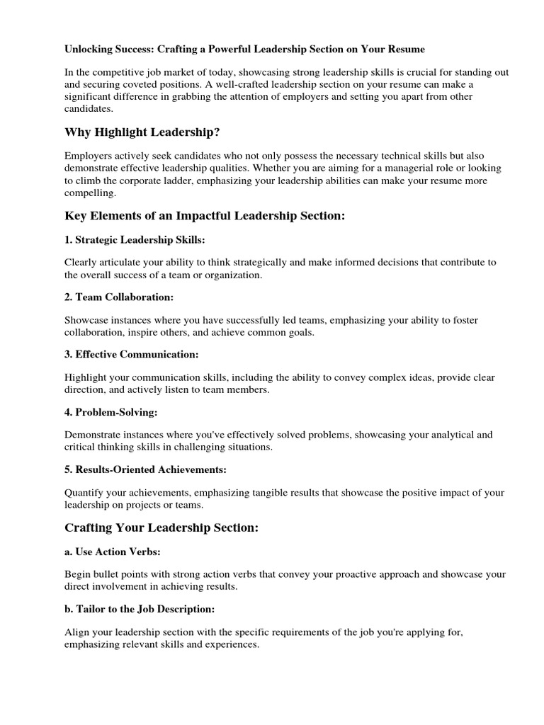 Leadership Section On Resume | PDF | Leadership | Résumé