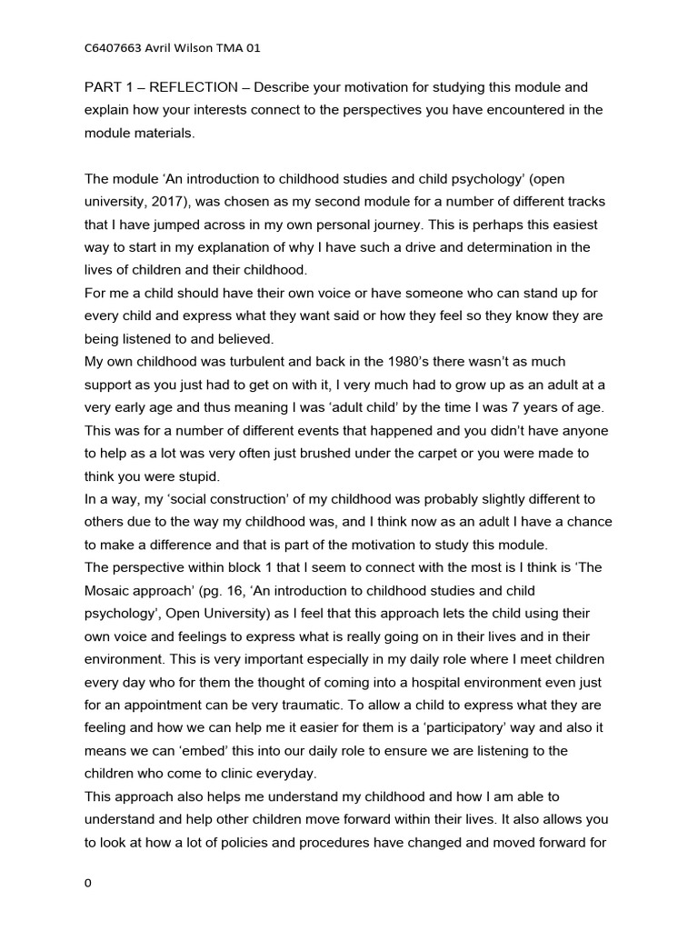 Childhood Studies Motivation Reflection | PDF | Psychology ...