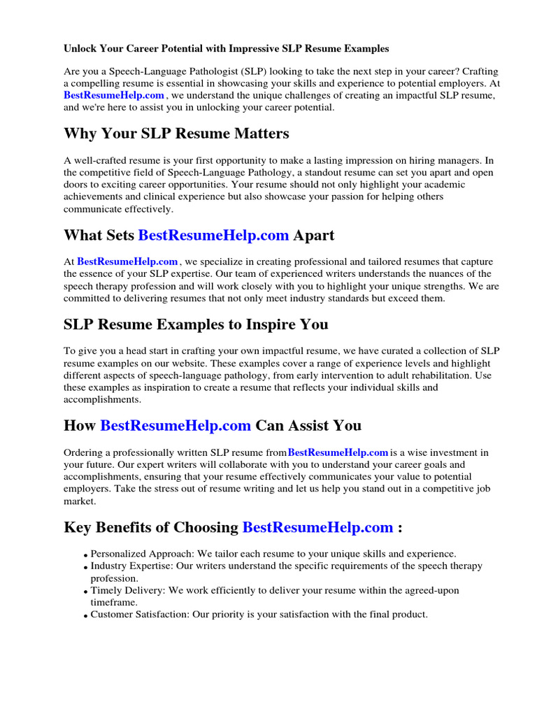 SLP Resume Examples | PDF | Physical Therapy | Pathology
