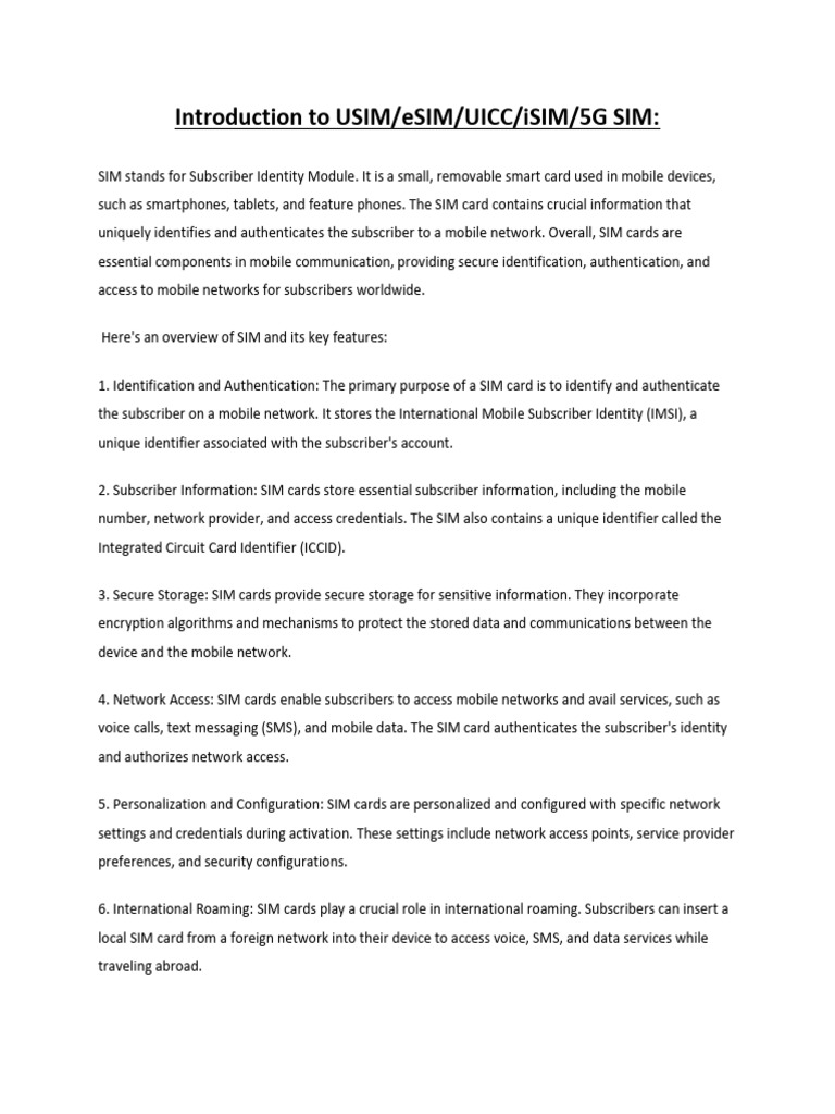 Introduction To USIM - ESIM - UICC - ISIM - 5G SIM | PDF | Consumer Electronics | Computer ...