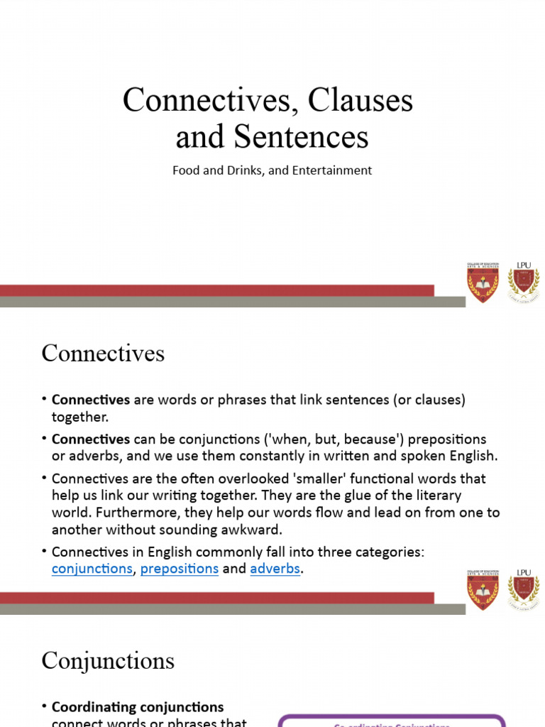 Connectives Clauses Sentences | PDF | Adverb | Sentence (Linguistics)