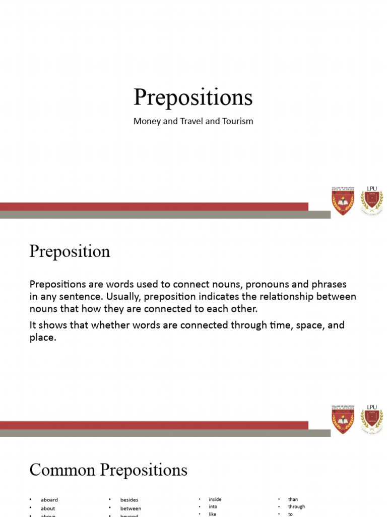 Prepositions | PDF | Preposition And Postposition | Verb