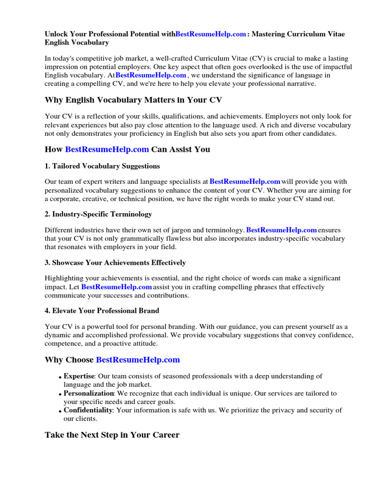 Curriculum Vitae English Vocabulary | PDF | Résumé | Brand