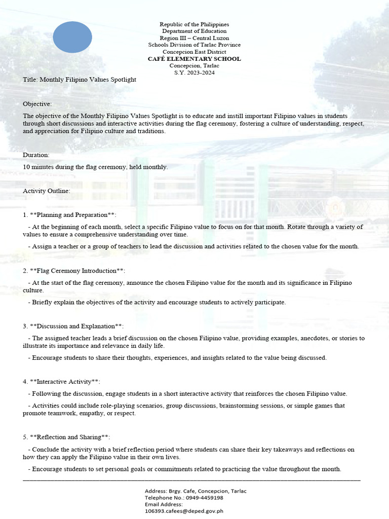 Filipino Values Activity Proposal | PDF | Philippines | Learning