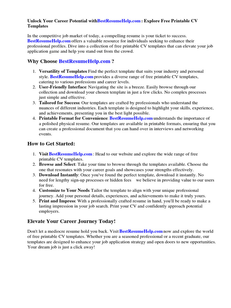 Free CV Templates Printable | PDF | Résumé | Websites