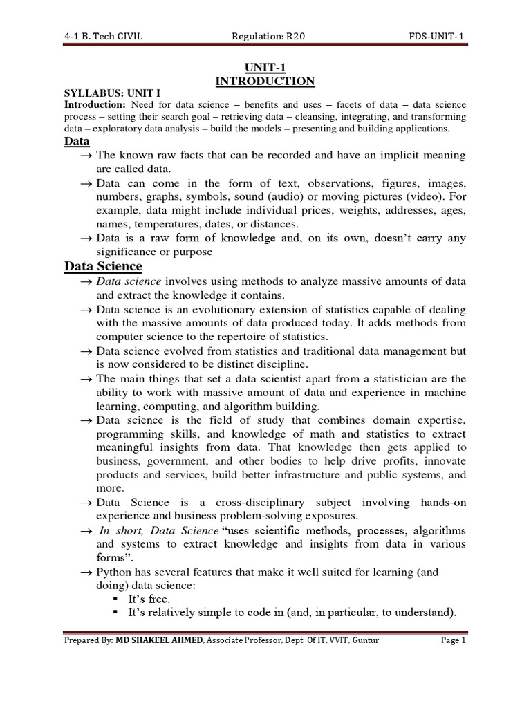 FDS Unit 1 | PDF | Data | Data Science