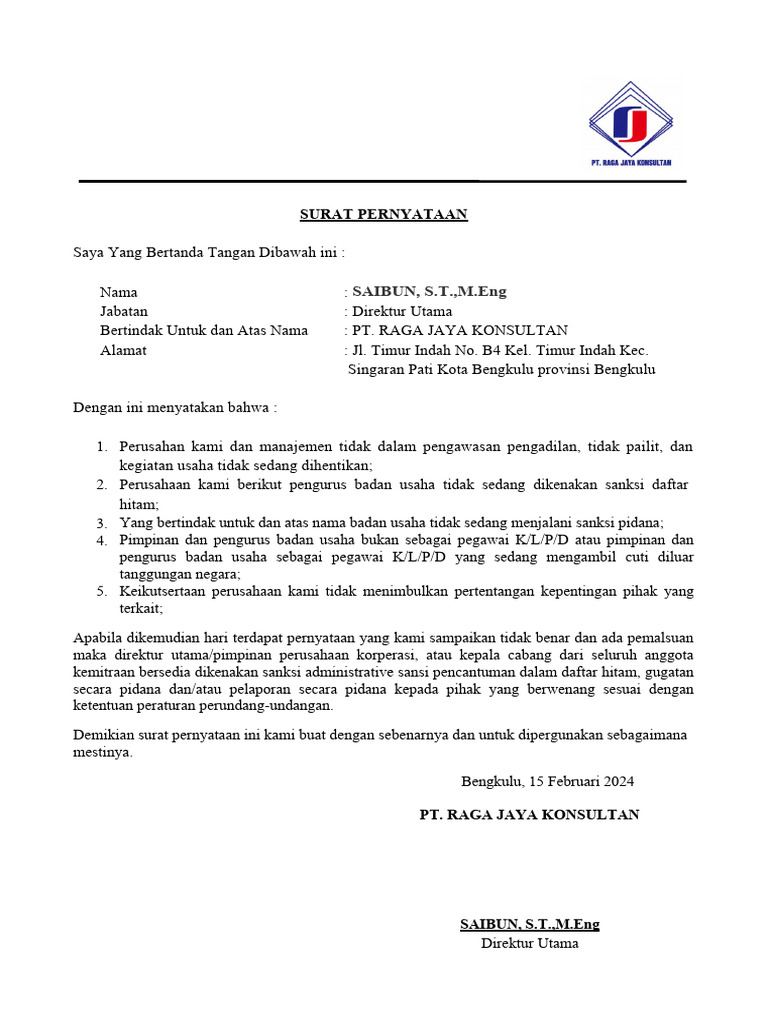 Surat Pernyataan Pergantian Pengurus Perusahaan | PDF