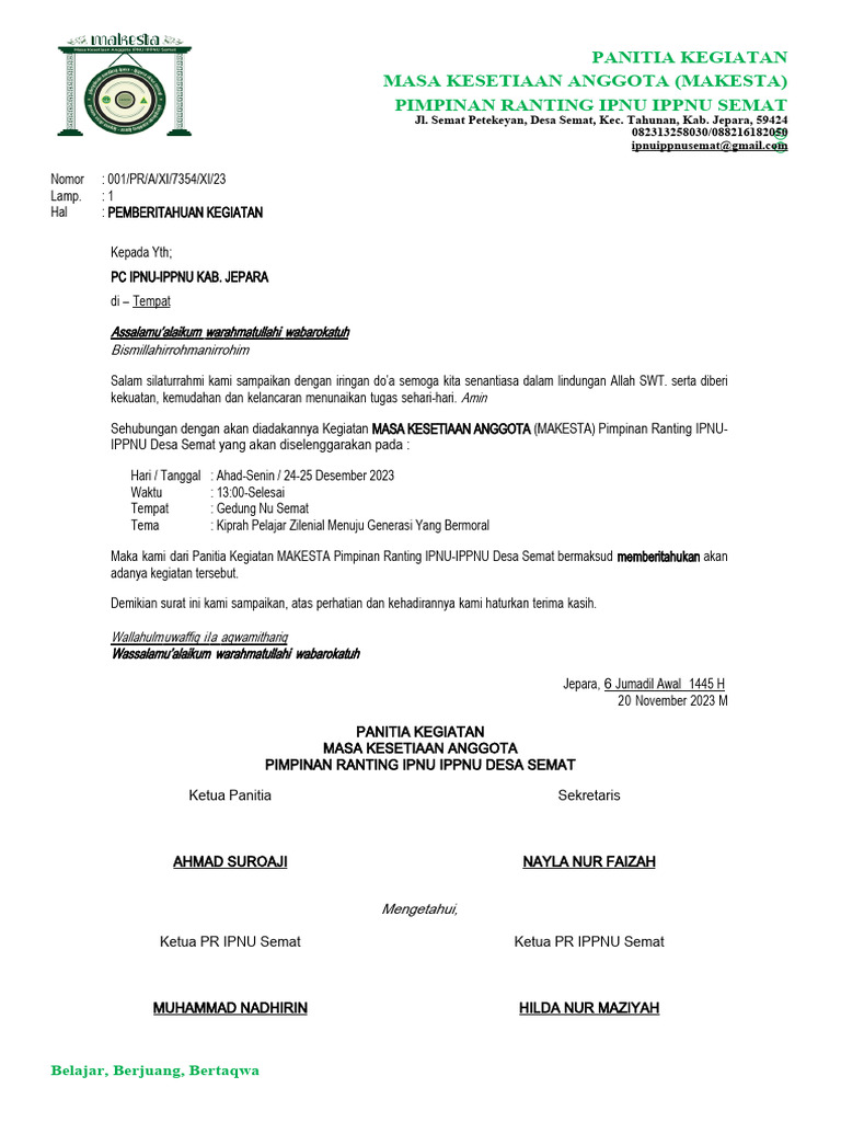 Surat Permohonan Instruktur & Pelatih PC | PDF