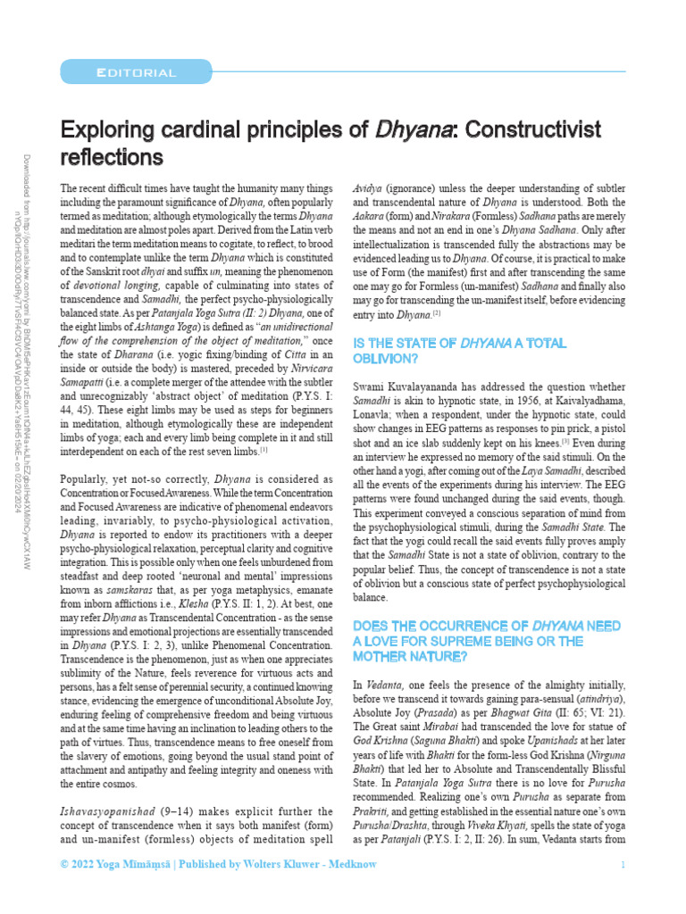 Exploring Cardinal Principles of Dhyana .1 | PDF | Yoga | Moksha