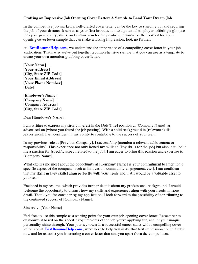 Job Opening Cover Letter Sample | PDF | Résumé | Linked In