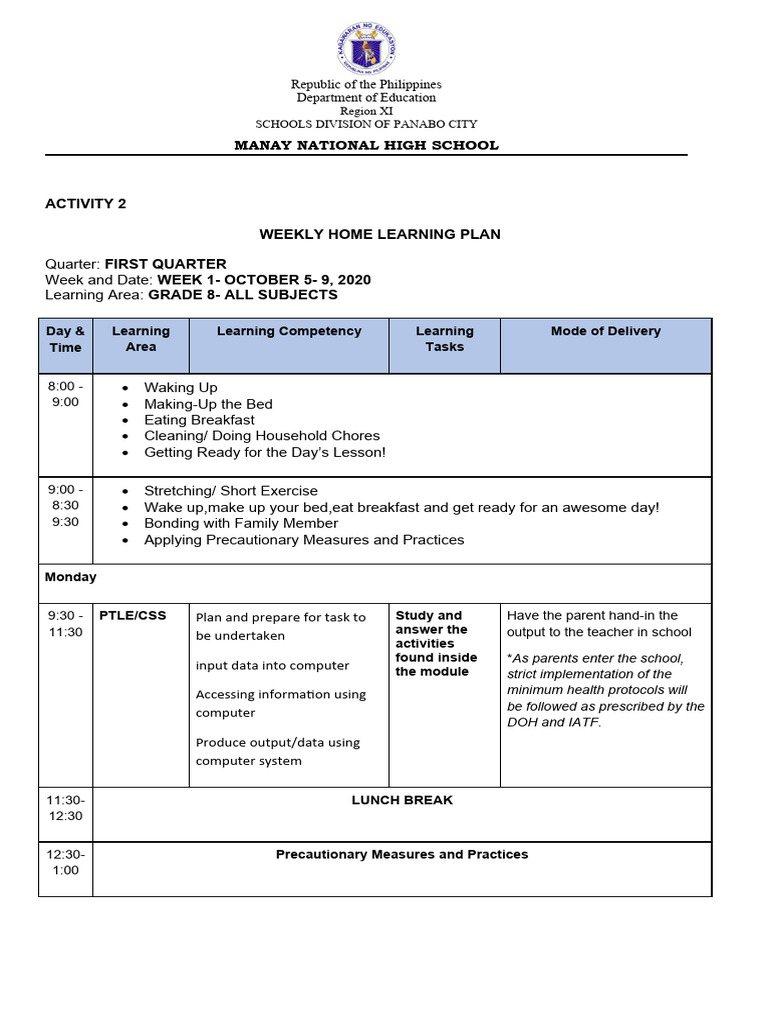 Activity 2 Work Week Pdf Learning Cognition