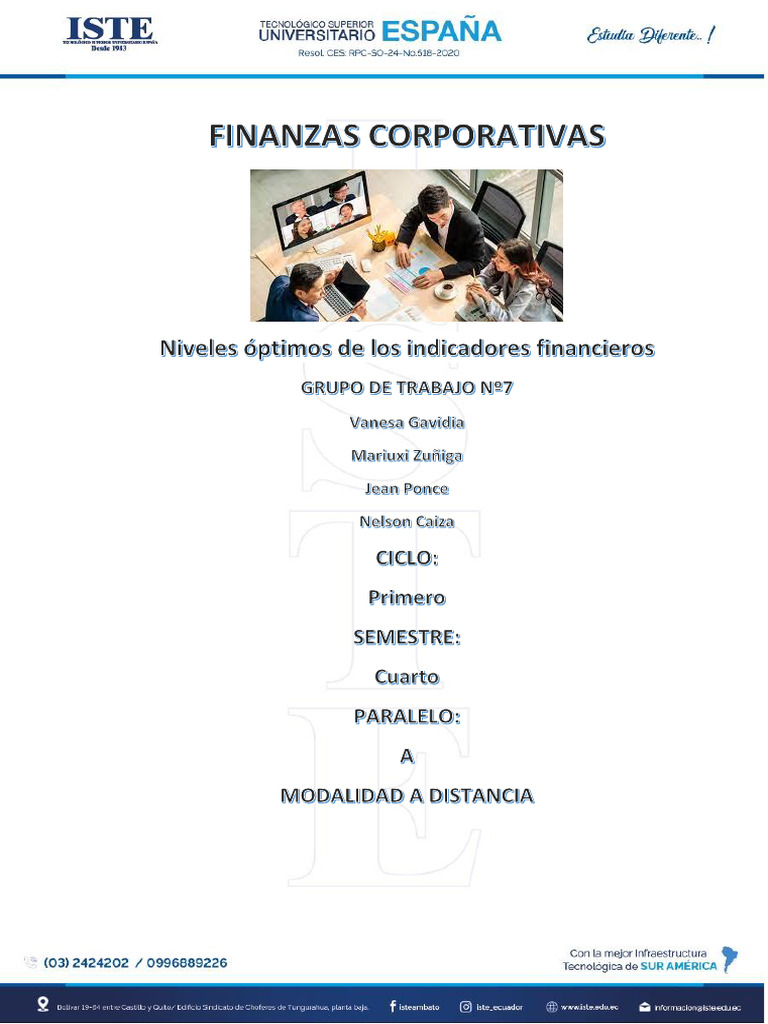 Tarea #7 Niveles Optimos de Indicadores Financieros | PDF | Ratio financiero | Capital de trabajo