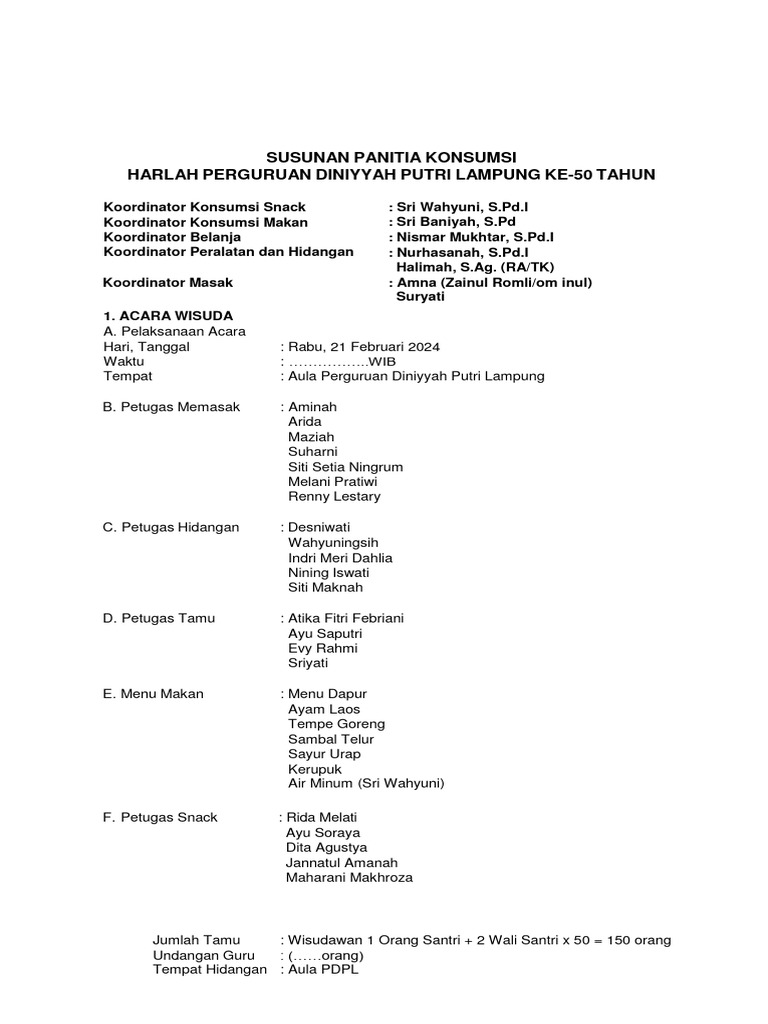 Susunan Panitia Konsumsi Fix | PDF