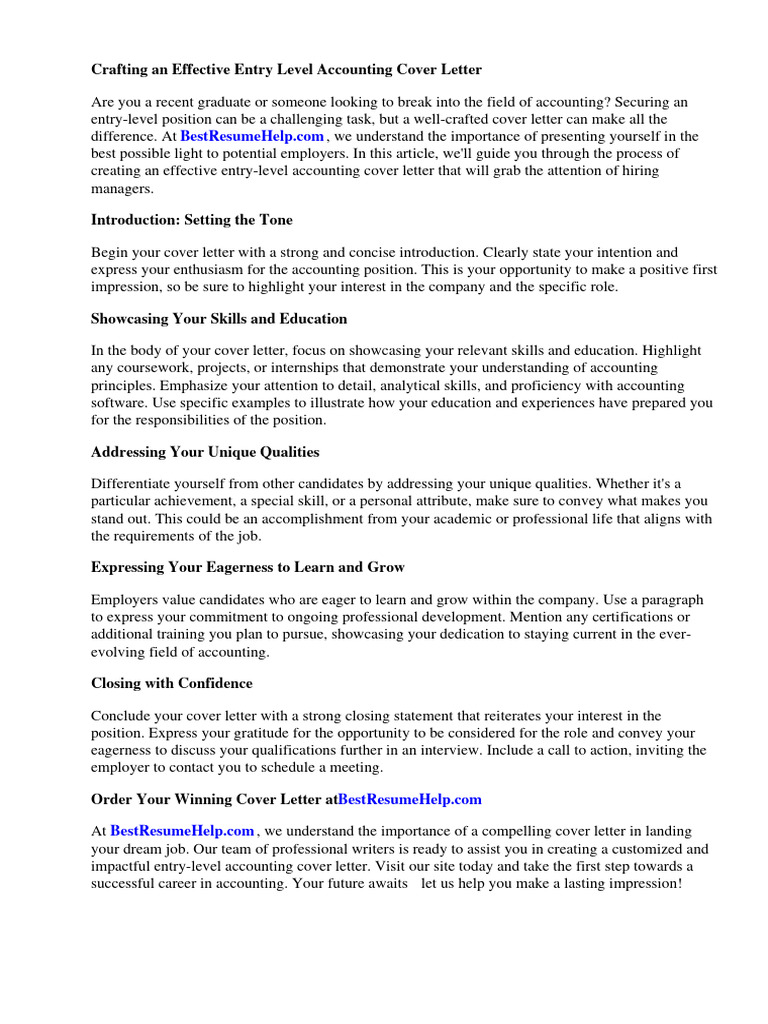 Entry Level Accounting Cover Letter | PDF | Accounting | Résumé