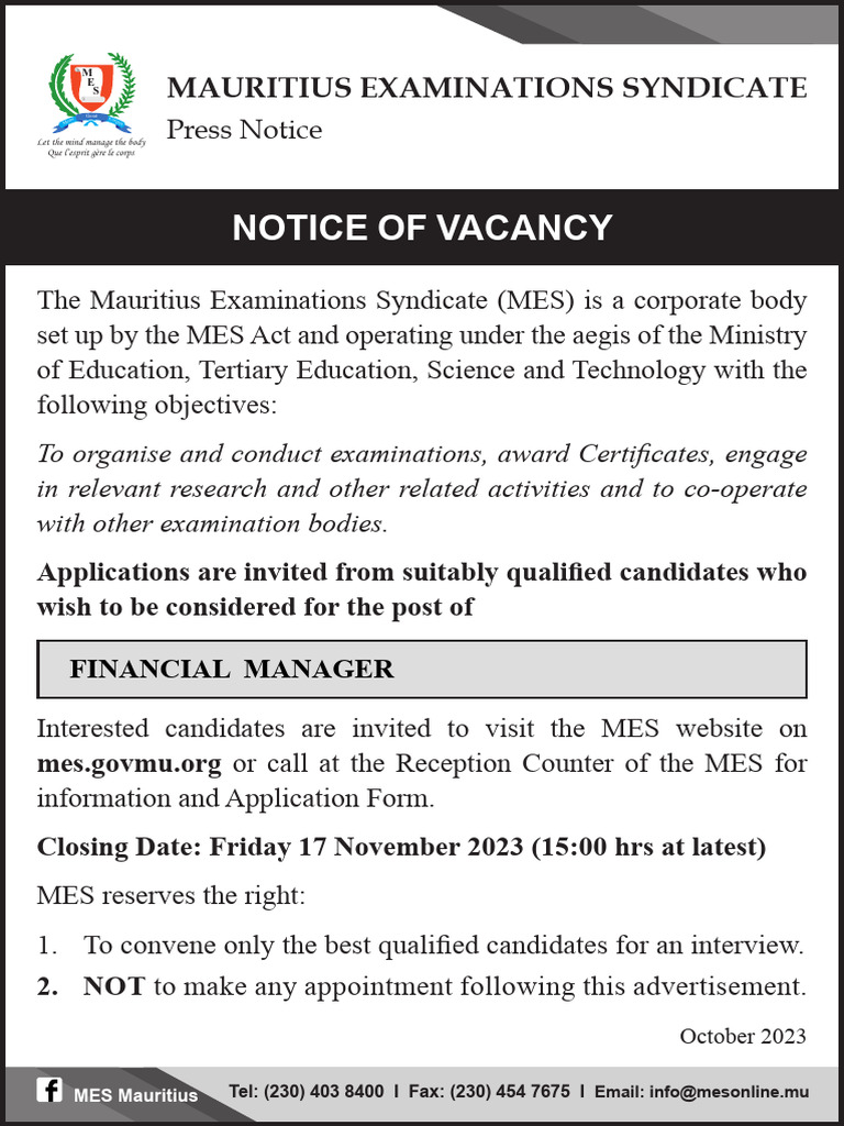 Financial Manager Job at MES | PDF | Computers