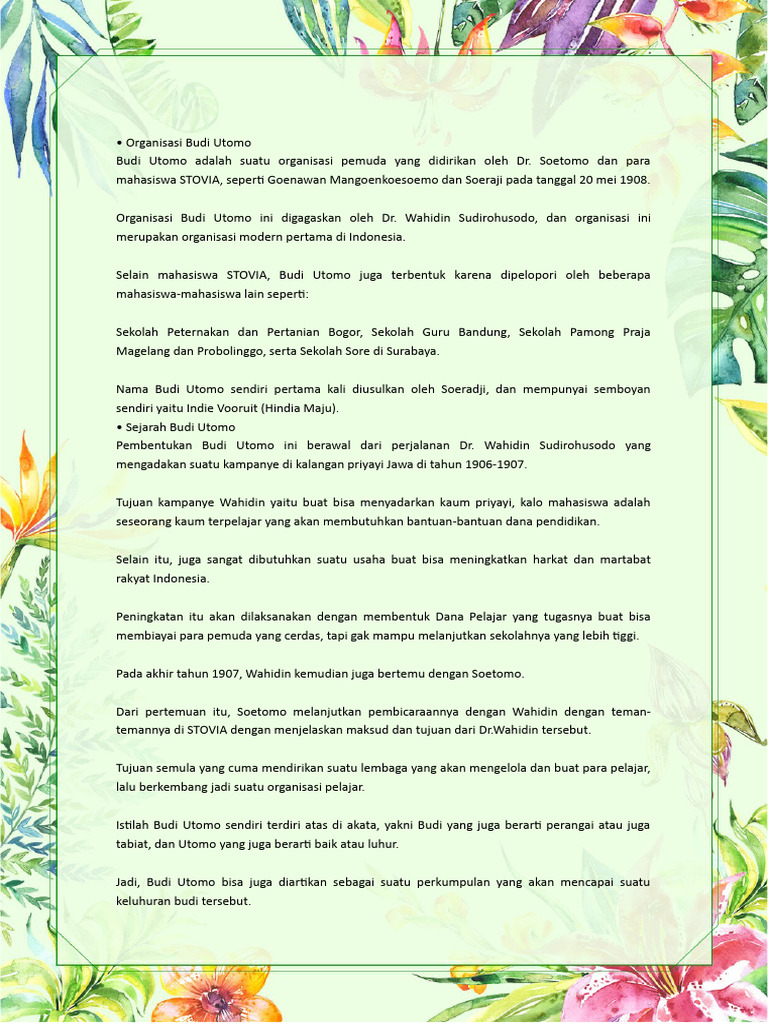 Sejarah dan Tujuan Budi Utomo | PDF