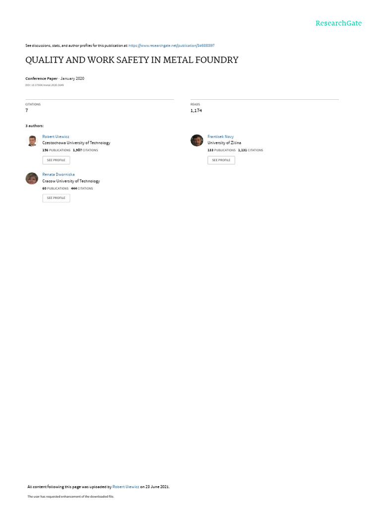 Quality and Work Safety in Metal Foundry | PDF | Occupational Safety And Health | Foundry