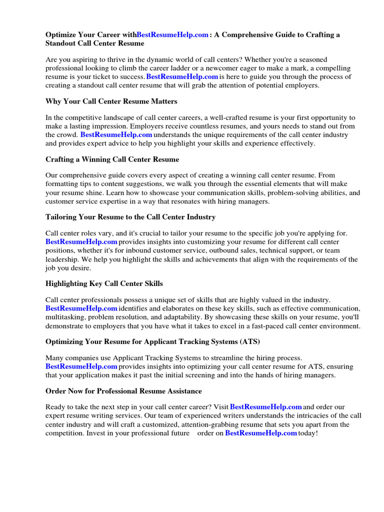 Call Center Resume Examples | PDF | Call Centre | Résumé