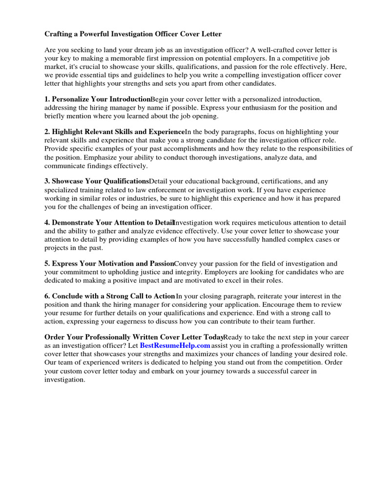 Investigation Officer Cover Letter | PDF | Résumé | Experience