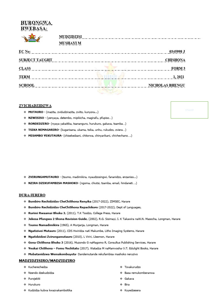 Shona Form 3 Term 1 2020 Scheme | PDF | Zimbabwe | Linguistics