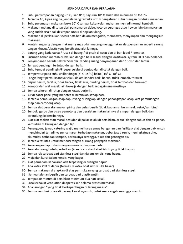 Standar Dapur Dan Peralatan Pdf
