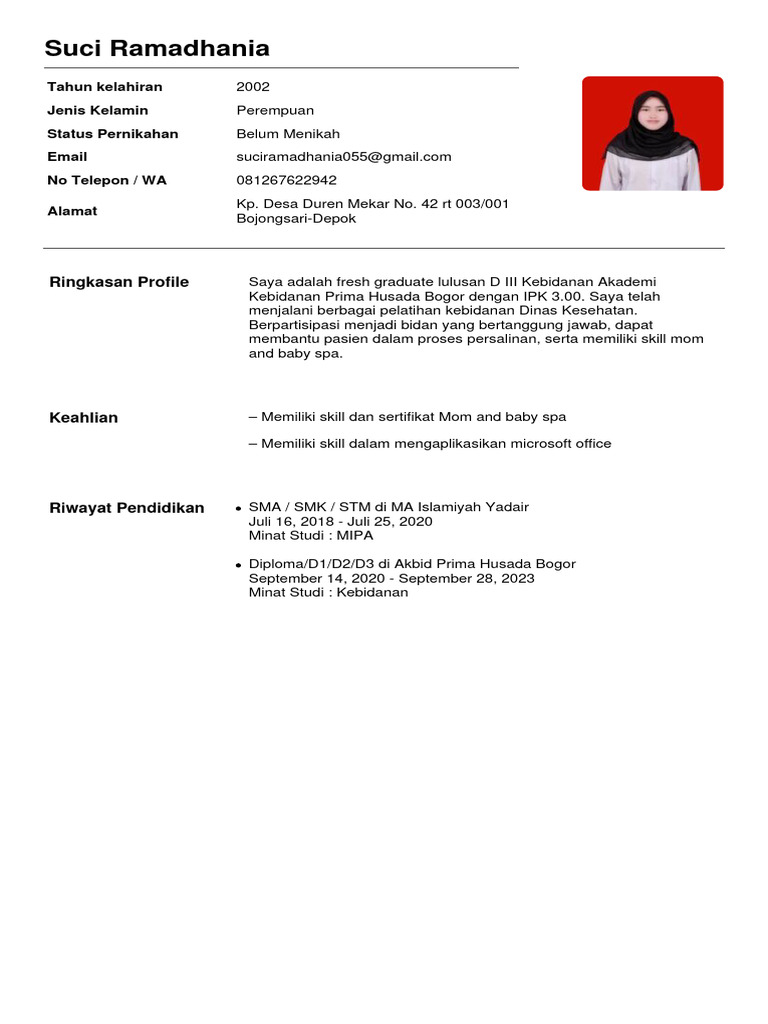 CV Suci Ramadhania-Bidan | PDF