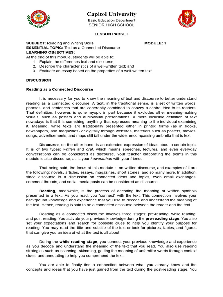 Module 1 Lesson Packet | PDF | Word | Essays
