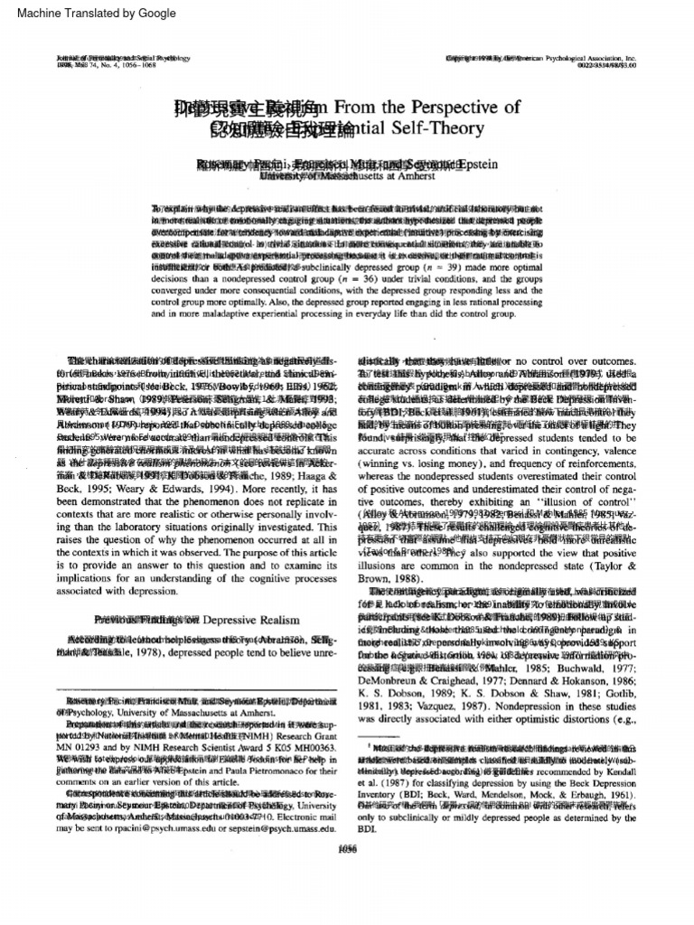 Depressive Realism From The Perspective of Cognitive-Experiential Self ...