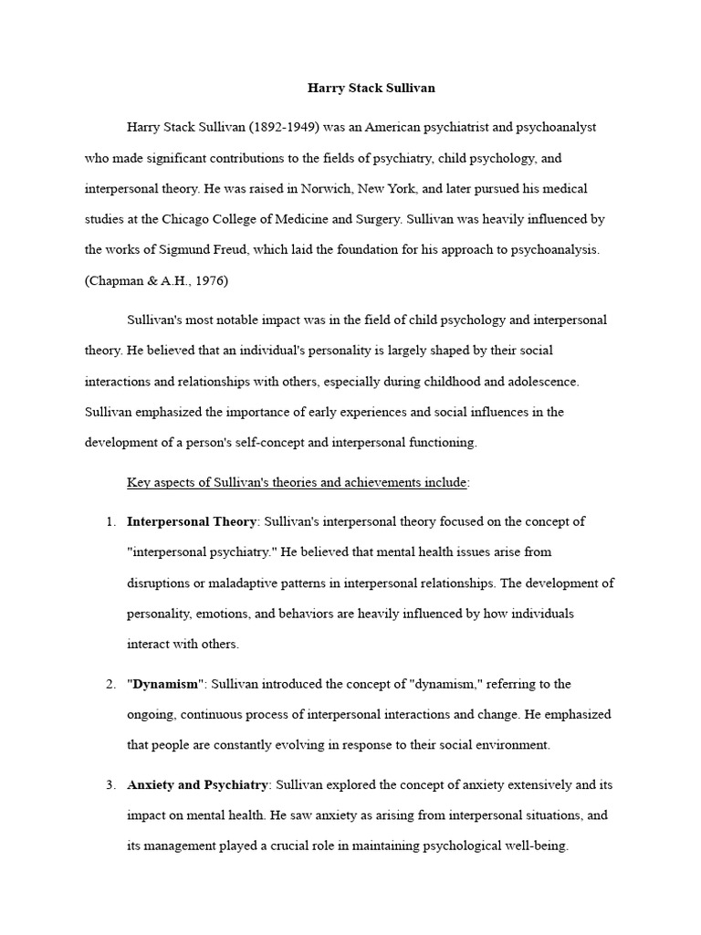 Harry Stack Sullivan | PDF | Interpersonal Relationships | Psychoanalysis