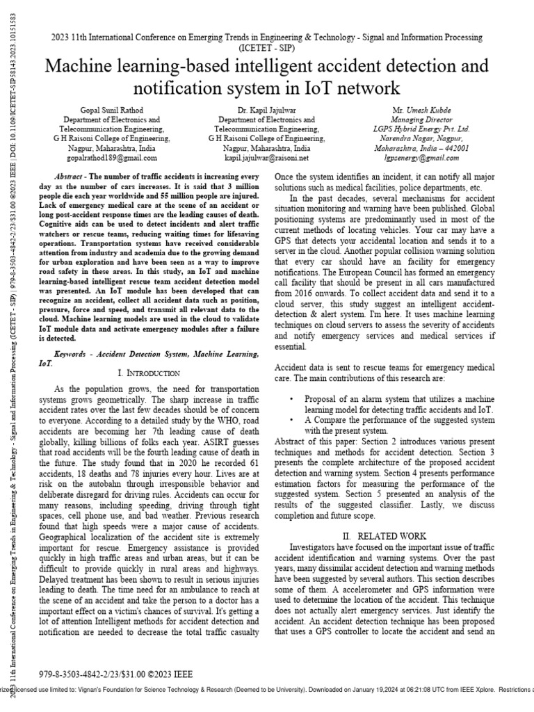 Machine Learning-Based Intelligent Accident Detection and Notification System in IoT Network ...