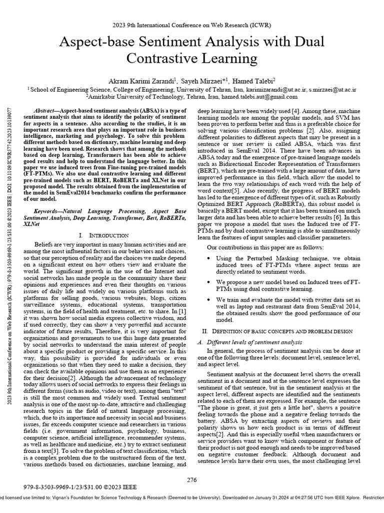 Aspect-Base Sentiment Analysis With Dual Contrastive Learning 2 | PDF ...