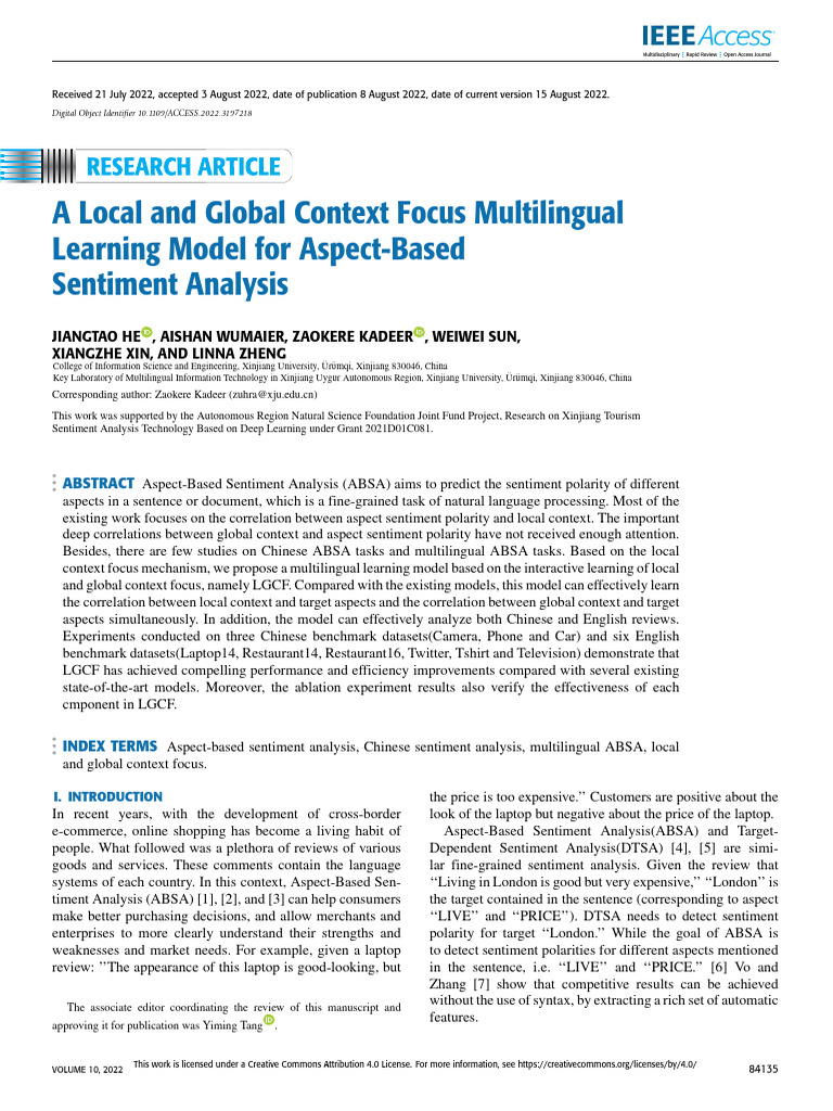 A Local and Global Context Focus Multilingual Learning Model For Aspect ... A Local and Global Context Focus Multilingual Learning Model For Aspect ...