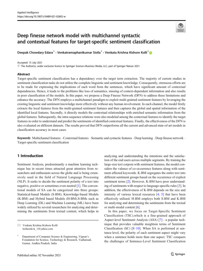 Deep Finesse Network Model With Multichannel Syntactic and Contextual Features For Target ...