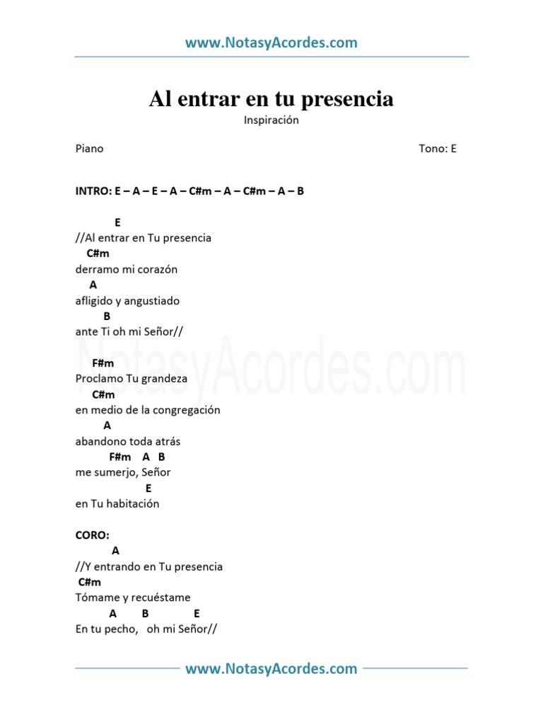 Acordes y letra: Al entrar en Tu presencia | PDF