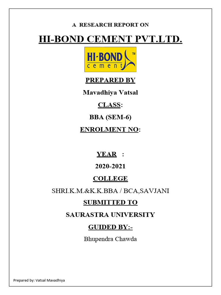 Hi-Bond Cement Pvt. Ltd. Research Report | PDF | Pricing | Marketing