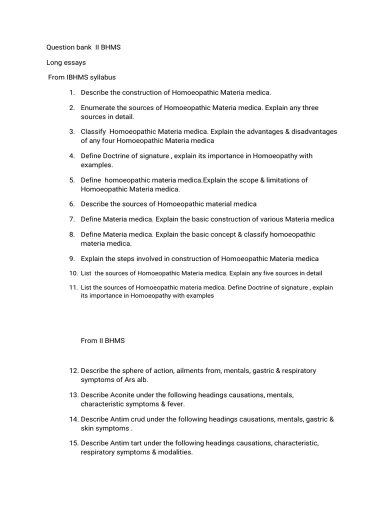 Materia Medica Model Questions | PDF